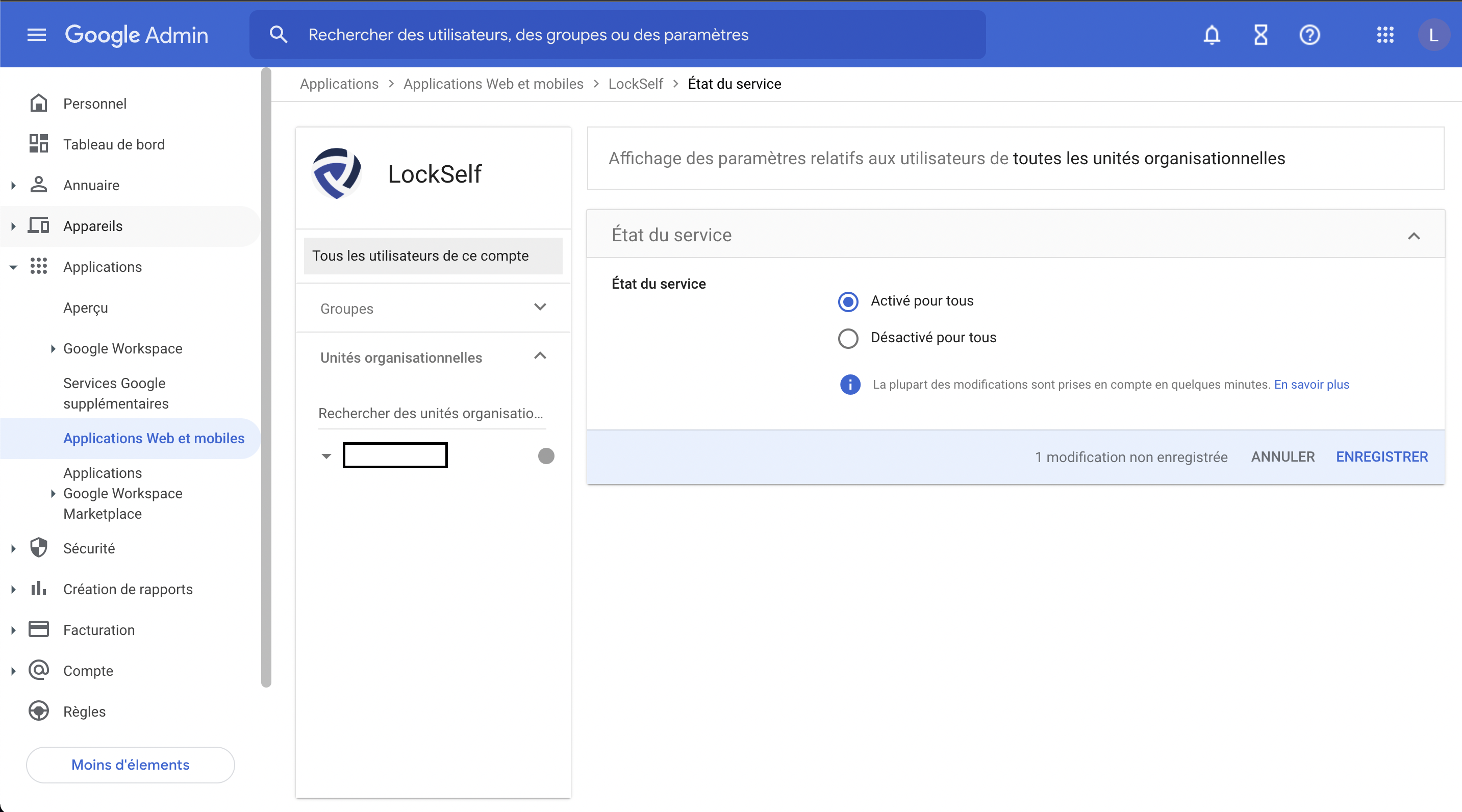 Interconnexion Google – Support LockSelf