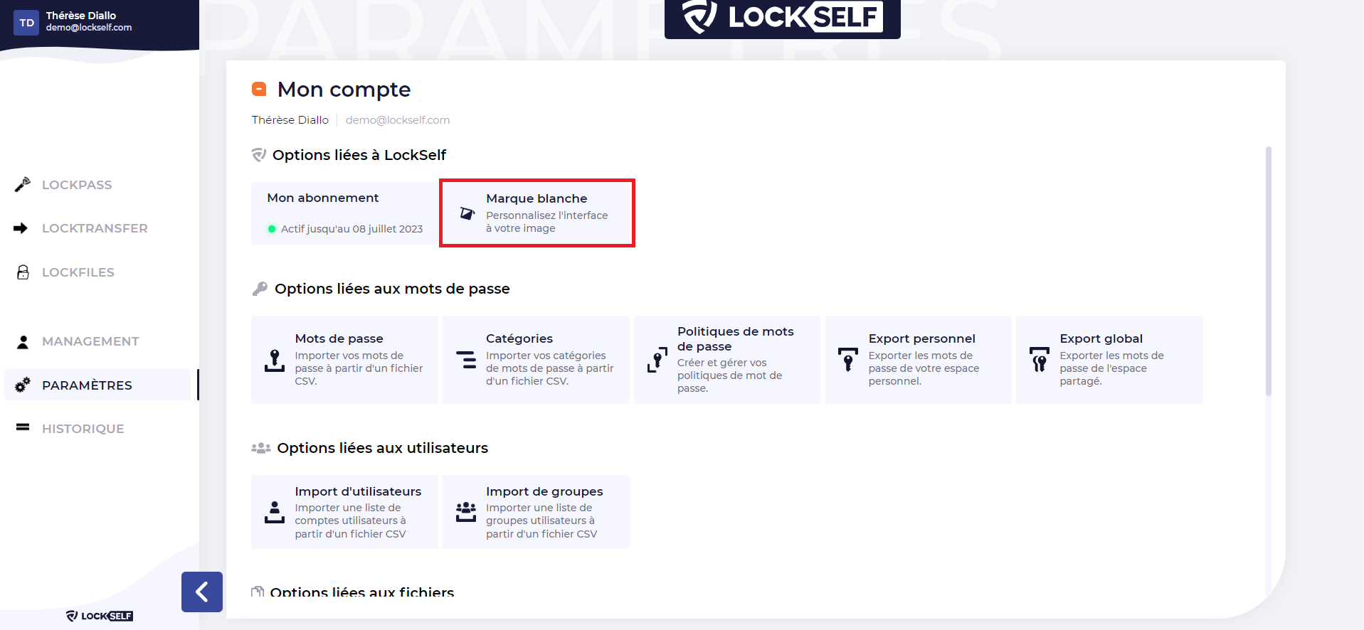 Configuration de la Marque Blanche – Support LockSelf