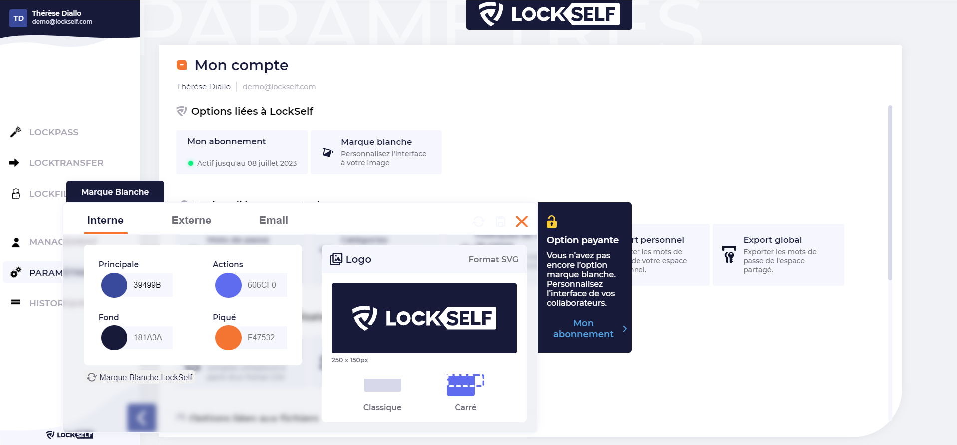 Configuration de la Marque Blanche – Support LockSelf